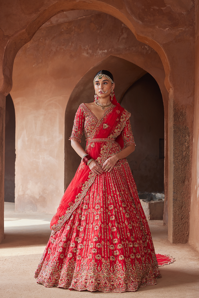 VERMILLON RED RAW SILK LEHENGA CHOLI SET – Nitika Gujral