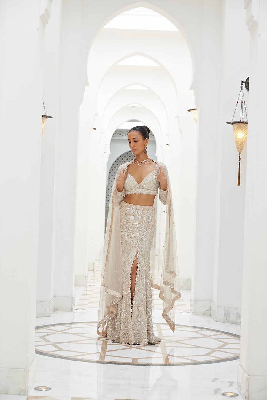 BLUSH NET SKIRT BLOUSE WITH DUPATTA – Nitika Gujral