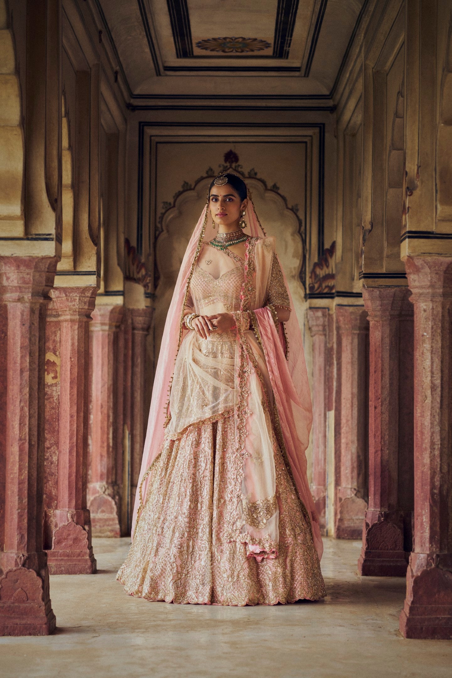 PEACH TULLE LEHENGA CHOLI AND DUPATTA – Nitika Gujral
