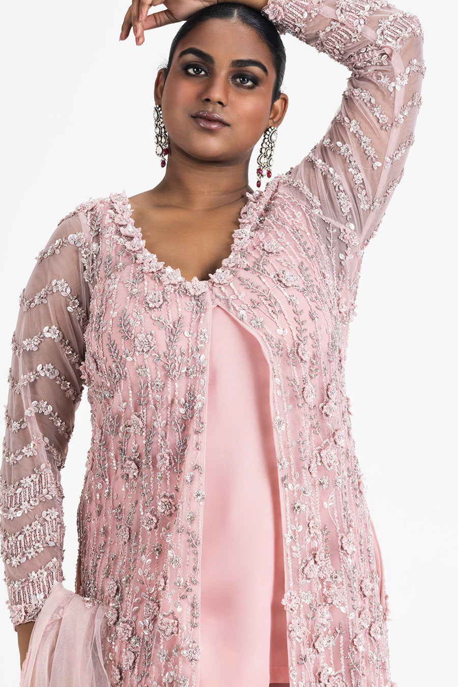 ROSE PINK NET JACKETAND DUPATTA WITH GEORGETTE SLIP AND SHARARA ...