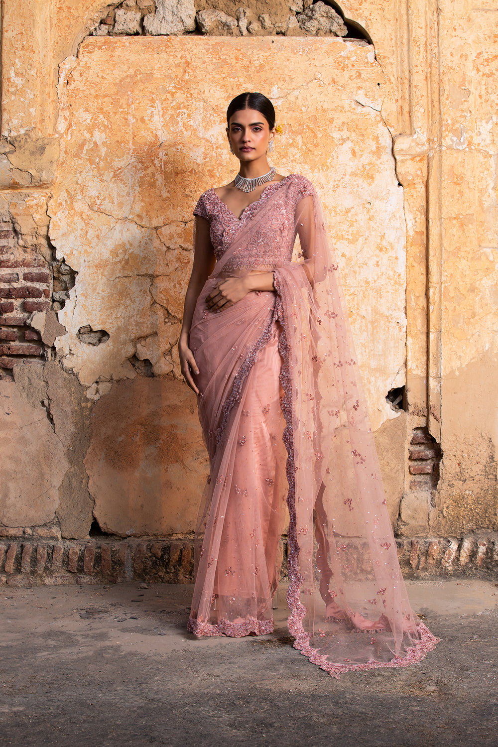 Rose Pink Net Saree – Nitika Gujral