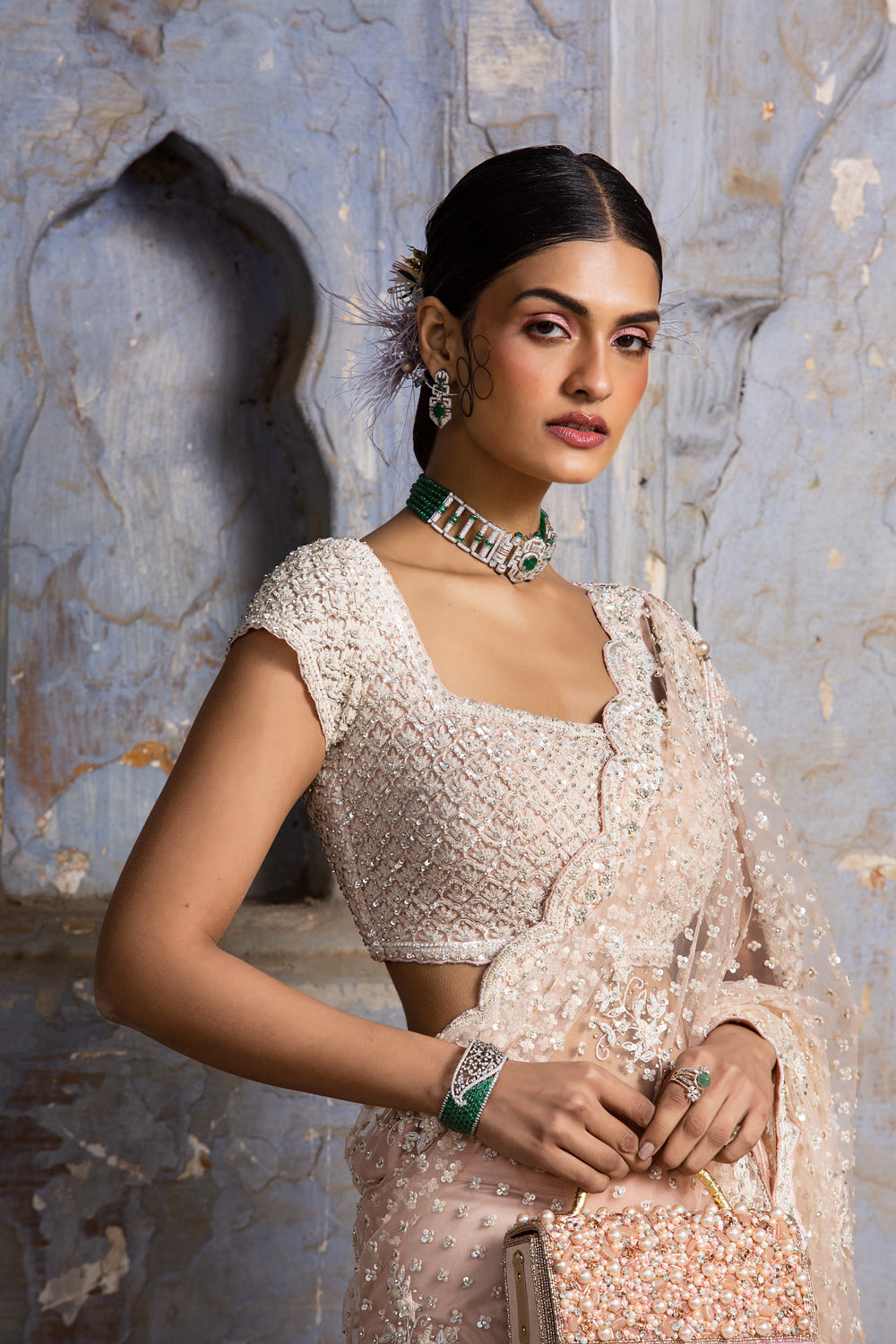 Blush Pink Net Saree – Nitika Gujral