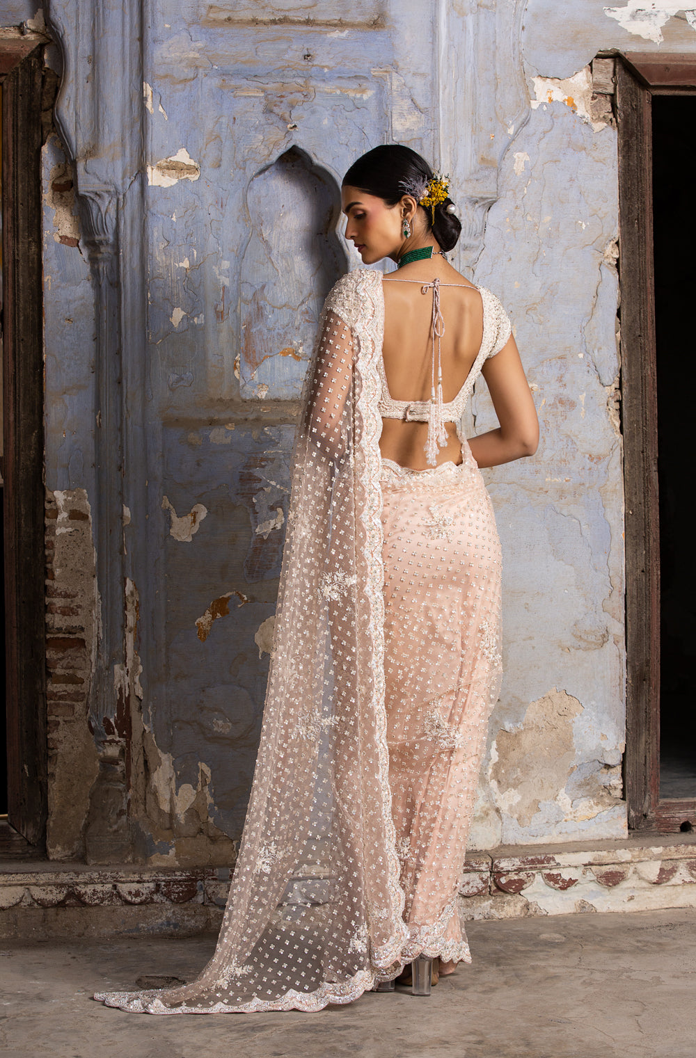 Blush Pink Net Saree – Nitika Gujral